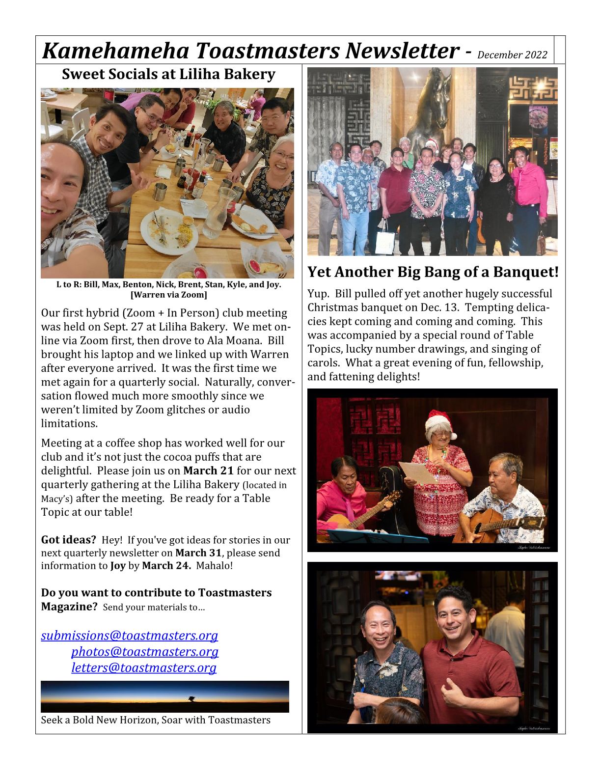 » KTM December 2022 Newsletter Kamehameha Toastmasters